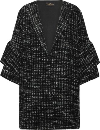 Karmamia Femme, Vestes, Noir, Taille: ONE Size Manteau en Laine Noir Limit&eacute; avec Motif Pied-de-Poule