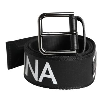 Dolce & Gabbana unisex, Accessoires, Noir, Taille: ONE Size Ceinture en cuir noir avec boucle logo m&eacute;tallique
