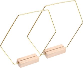 Holibanna 2 Satz Metall Hexagon Ringe mit Holzst&auml;nder DIY Desktop Kranzringe f&uuml;r Tischdekoration Stabile Hexagonale Metallringe f&uuml;r Blumenkranz und Handwerkspro