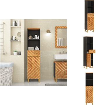 vidaXL Vidaxl - Armoire bain marron et noir 38x33,5x160 cm bois massif manguier - Meuble De Salle De Bain - Armoire De Salle De Bain - Rangement Salle De