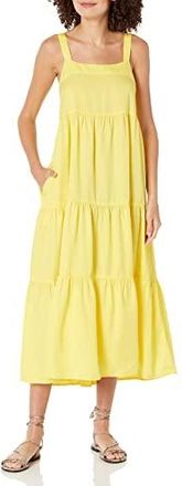 The Drop Britt Robe Longue Évasée À Volants pour Femme, Citron, M