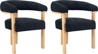 Pascal Morabito Passcal Morabito Stuhl mit Armlehnen, Bouclette-Stoff, Hevea-Holz, schwarz, 2 St&cedil;ck