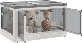 HOMCOM Boîte de rangement pliable et empilable 99L en plastique, caisse rangement cube avec couvercle et 4 roulettes, accès à 5 côtés, pour jouets et livres,