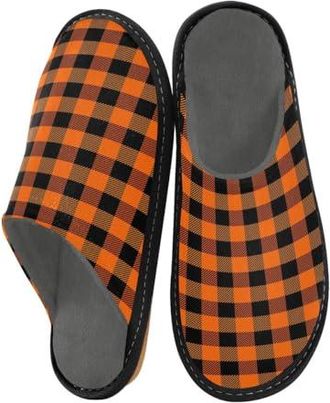 HMZXZ Pantoufles dintérieur à carreaux de buffle orange et noir pour homme et femme, multicolore, 46/48 EU