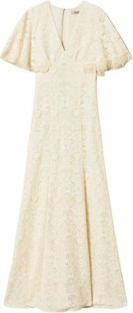 Twinset Femme, Robes, Beige, Taille: 44 FR Abito lungo in pizzo