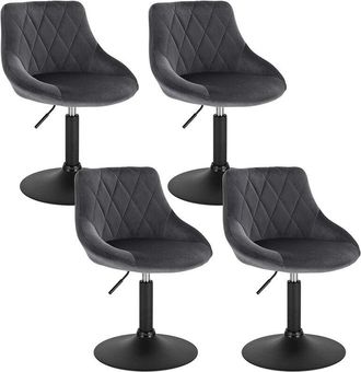 Woltu Woltu - Lot de 4 Tabourets de bar siège bien rembourré en velours Hauteur réglable pieds en métal, Gris Foncé