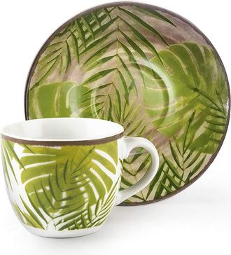 Excelsa Foliage Set aus 6 Espressotassen mit Untertassen, Porzellan