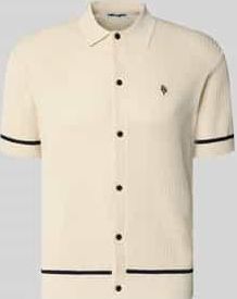 Review Slim Fit Strick-Poloshirt mit Label-Stitching