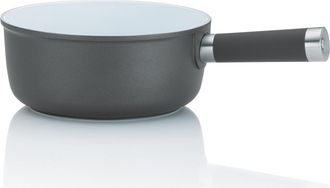 KELA Käsefonduepfanne Meyrin, Durchmesser 21 cm, 2 L, Aluguss, grau, innen weiß, Allherdboden, Griff mit Silikonüberzug, spülmaschinengeeignet, 16571