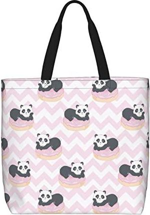 Generic Sac Fourre-Tout Panda Et Donut Fourre Tout De Grande Capacit&eacute; R&eacute;utilisable Sacs &Agrave; Main, Pour &Eacute;cole, Voyage, Filles, Burea