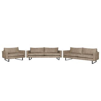 ars manufacti home24 Polstergarnitur Liel - 3-2-1 Braun/Cappuccino Microfaser Priya 222 x 84 x 94cm Industrial