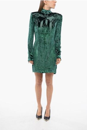 Balmain Long Sleeved Devore-Velvet Dress size 42