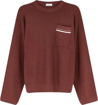 Brunello Cucinelli Femme, Pulls, Brun, Taille: 40 FR Pull en coton avec d&eacute;tail de Monili sur le devant