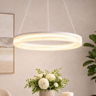 Globo Lighting Suspension LED R&eacute;glable en hauteur Suspension Anneaux Lampe de salle &agrave; manger blanc sable, m&eacute;tal, 16W 1100Lm blanc chaud, DxH 33x150 cm