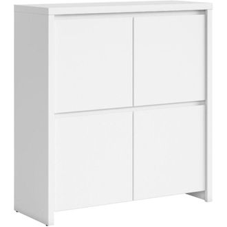 PEGANE Commode Meuble de rangement 4 portes, coloris Blanc/Blanc Mat - Longueur 105 x Profondeur 40,5 x Hauteur 112,5 cm