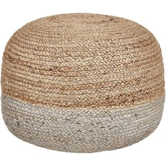 Beliani Pouf Naturfarben und Taupe aus Jute 50 x 50 x 40 cm Rund Geflochten Boho Sitzhocker Fu&szlig;hocker f&uuml;r Wohnzimmer Kinderzimmer Flur