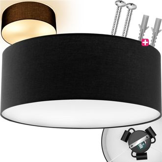 TecTake Lampe, Deckenlampe, Deckenleuchte mit Lampenschirm aus Textil, Leinenoptik, Hängelampe, Deckenlampe für Jugendzimmer, Wohnzimmer, als Küchenlampe, Ess