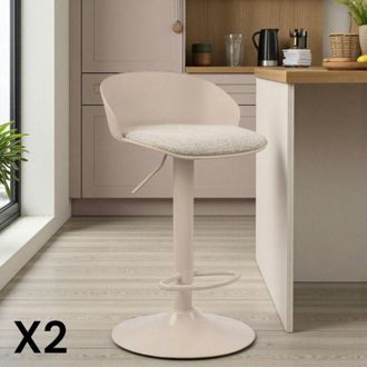 Pier Import Tabouret de bar r&eacute;glable m&eacute;tal et tissu beige (lot de 2) LEEDS