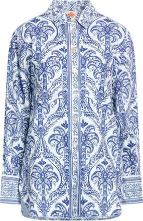 Farm Rio BLUE TROPICAL CAMEO OFF-WHITE PAJAMA SHIRT