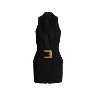 Balmain Kurzes Kleid mit G&uuml;rtel - - Dresses - Damen - Schwarzk - XS