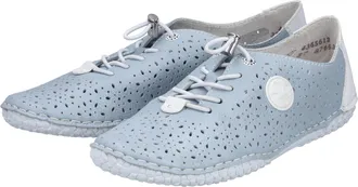Rieker Slip-On Sneaker RIEKER, Damen, Gr. 38, hellblau, wei&szlig;, Glattleder, unifarben mit Farbeinsatz, Schuhe, Schlupfschuh, Halbschuh, Freizeitschuh mit Schne