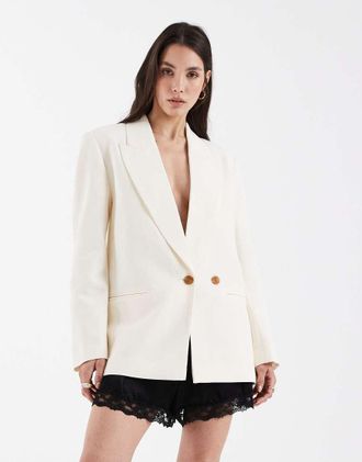 Asos Blazer habill&eacute; modulable en lin m&eacute;lang&eacute; - Cr&egrave;me-Blanc