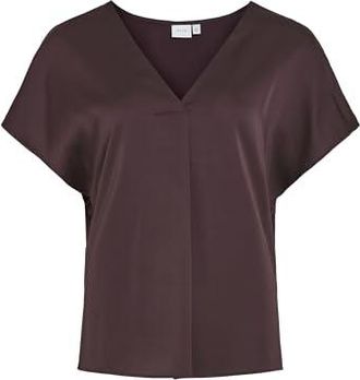 Vila Vila Viellette Haut en Satin S/S à col en V - Noos Chemisier à Manches Courtes, Prune, 40 Femmes