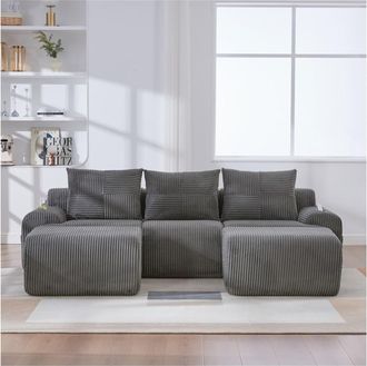 Generic Modernes L-f&ouml;rmiges modulares Sofa, 3-Sitzer-Sofa, modulares Ecksofa aus Cord, ergonomisch geschwungenes Design, ausgestattet mit Aufbewahrungstaschen