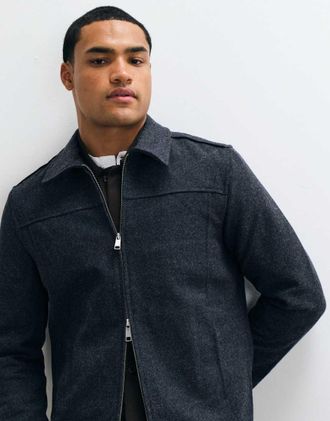 AllSaints Carlow Jacke mit Wollmix und Rei&szlig;verschluss in Anthrazitgrau