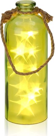 Brubaker Lichterflasche mit 10 LED Sternen zum Aufhängen 11 x 31,5 cm Grün