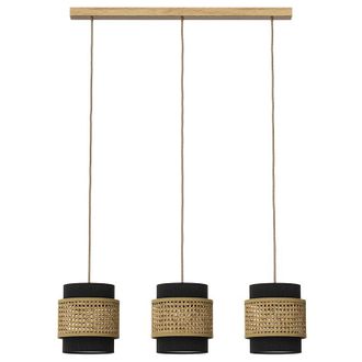 Vicco 3er Pendelleuchte Morten, Rattan/Schwarz, 70 x 120 cm