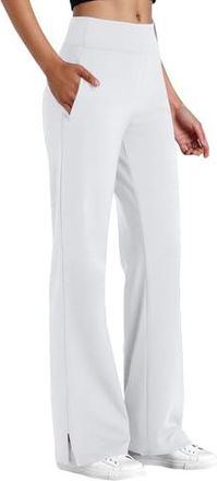 Generic Pantalon de yoga &agrave; jambes larges pour femme - D&eacute;contract&eacute; - Tendance - Taille haute - Confortable - D&eacute;contract&eacute; - Argent&eacute;, Blanc., XXL