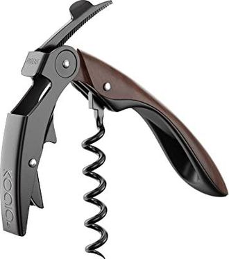 Koala Professioneller Doppelhebel-Korkenzieher mit Teflon-Spirale und High Tech Messer - Edelstahl und ergonomischer Griff - Nussbaum-Effekt