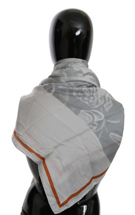 Costume National Womens Gray Orange Silk Floral Foulard Wrap Scarf