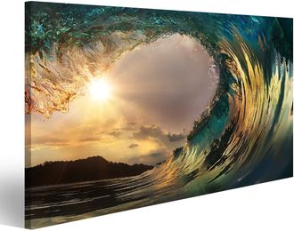 Islandburner Bild auf Leinwand Schöne Ozean Surfen Welle Bei Sonnenuntergang Strand Wandbild Poster Kunstdruck Bilder 100x57cm