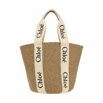 Chlo&eacute; Femme, Sacs, Brun, Taille: ONE Size Sac fourre-tout en raphia avec bordure en cuir