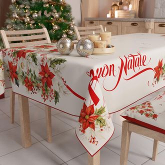 Petti Artigiani Italiani Petti - Weihnachtstischdecke Tischdecke 140 x 360 cm, rechteckig, schmutzabweisend & fleckenabweisend, Pflegeleichte Mikrofaser mit Motiv Frohe Weihna
