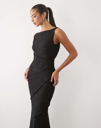 Asos robe longue d&eacute;vor&eacute; &agrave; coutures apparentes et dos drap&eacute; noire