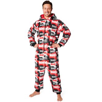 MARVEL Kapuzen Flausch Fleece Onesies f&uuml;r Herren und Jugendliche - Bequeme Loungewear S-3XL - Geschenke f&uuml;r M&auml;nner (Rot/Mehrfarbig, XL)