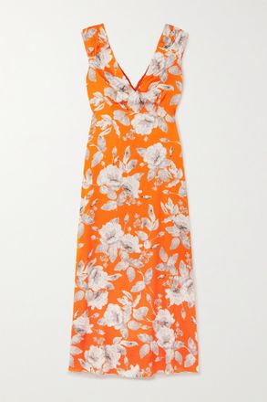 Erdem Robe Midi En Satin Stretch À Imprimé Fleuri Garnelle - Orange