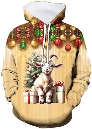 Generic Pull de Noël 2025 pour homme - Motif graphique 3D - Pull décontracté à capuche avec poche - Vêtements pour adultes - Manches longues, jaune, XXL