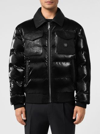 Philipp Plein Doudoune matelass&eacute;e en polyester avec col en cuir