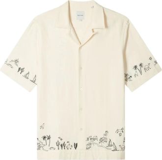 Paul Smith Homme, Chemises, Beige, Taille: S Chemise Brod&eacute;e Viscose et Lin