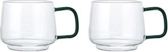 La Cafetière Glasbecher mit grünem Glasgriff, stilvoll, für Tee, Kaffee, heiße Schokolade, aus hitzebeständigem Borosilikatglas, sicher stapelbar, spülmaschinenfes