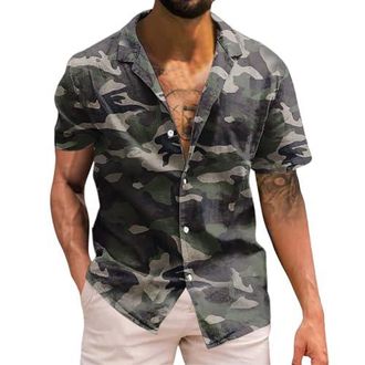 Generic Chemise &agrave; manches courtes pour homme, chemise boutonn&eacute;e imprim&eacute;e, chemise d&eacute;contract&eacute;e &agrave; revers - Haut d&eacute;t&eacute; l&eacute;ger &agrave; motifs, durable et confortable - H