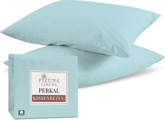 Pizuna Kissenbezug 40x80 cm 2er Set Baumwolle Baby blau, Atmungsaktiv 100% langstaplige Baumwolle in Perkalbindung Nur Kissenbezug (Baby blau Kissenbezug 2er