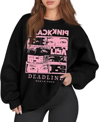 Generic Sweat-Shirt Born Pink Noir et Rose World Tour &agrave; col Rond et Manches Longues Sweat-Shirt Tenues pour Concert 03-Rose Pourpre S