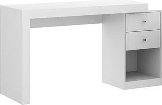 Vente-Unique Bureau Extensible 2 tiroirs et 1 Niche - Coloris : Blanc - Evan - avec Rangement