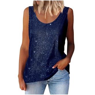 Generic D&eacute;bardeurs pour femmes scintillants, hauts &agrave; paillettes pour femme &agrave; la mode ch&acirc;les sans bretelles coupe ample t-shirts sans manches brillants classiq