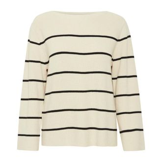 Ichi Ichi, Femme, Pulls, Beige, Taille: 40 FR Pull Ray&eacute; Lait dAmande Noir